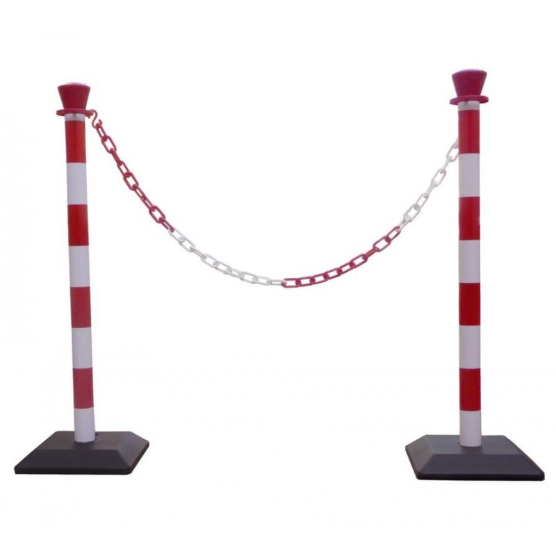 Poteaux de balisage avec chaîne en plastique, poteaux de signalisation