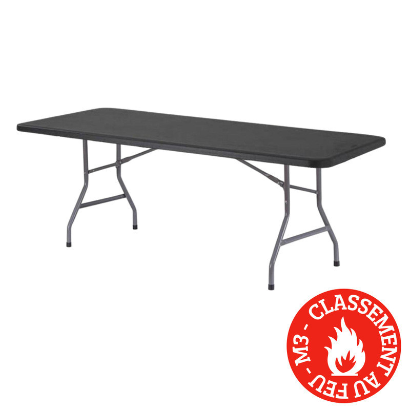 Table pliante grise : plateau 183 cm - Non feu M3